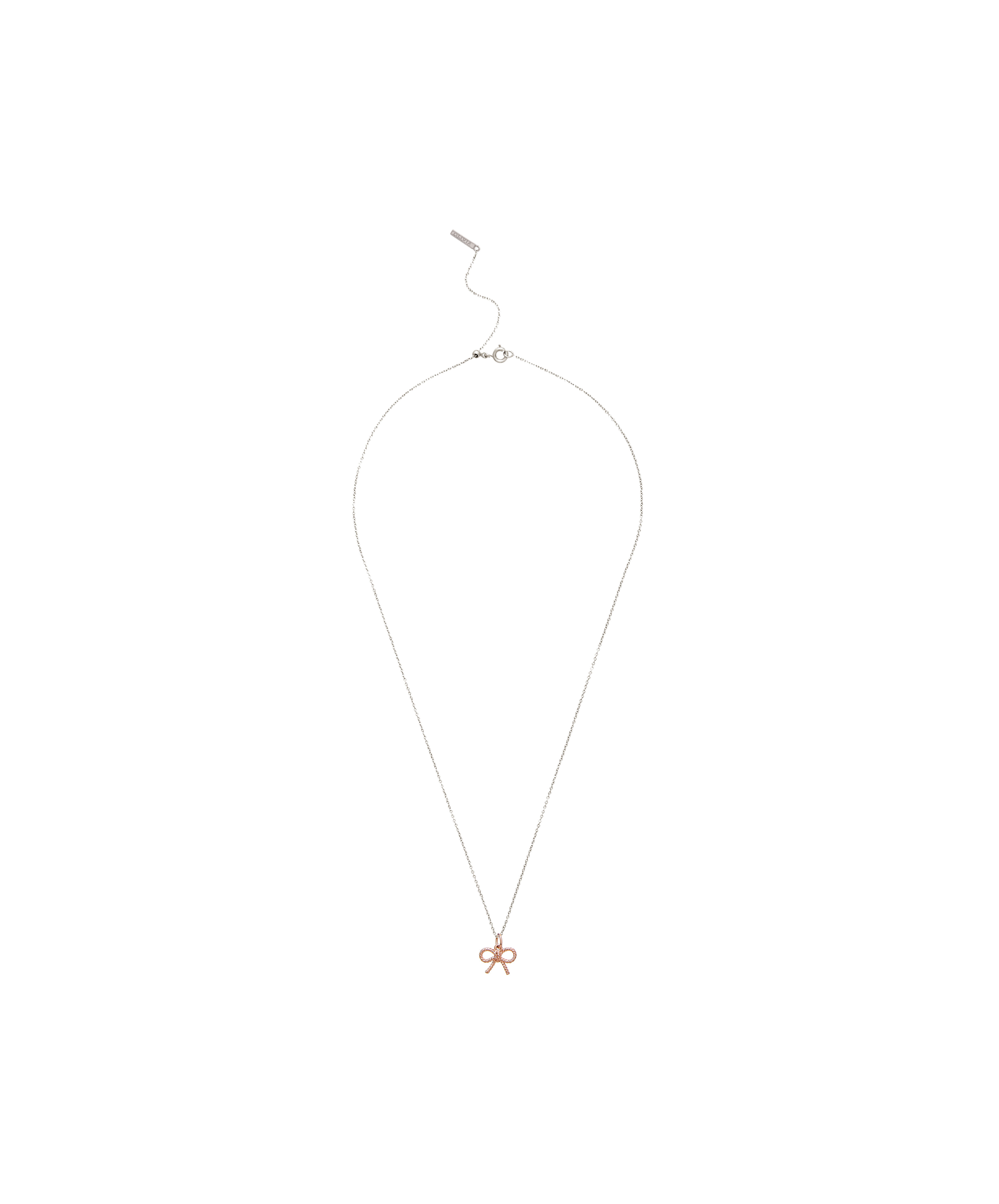 Vintage Bow Charm Necklace Silver Rose Gold